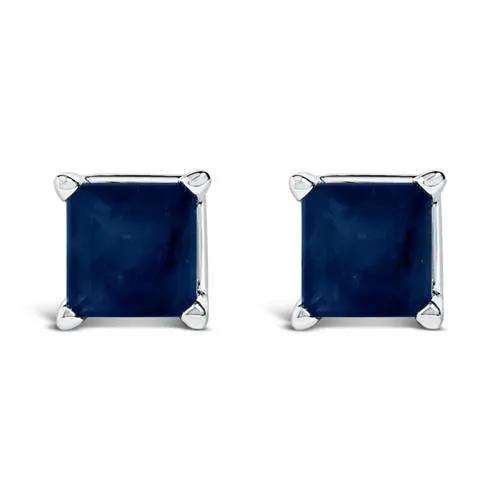 HAUS OF BRILLIANCE 14k Gold Gemstone Princess-cut Stud Earrings - Blue Sapphire | White